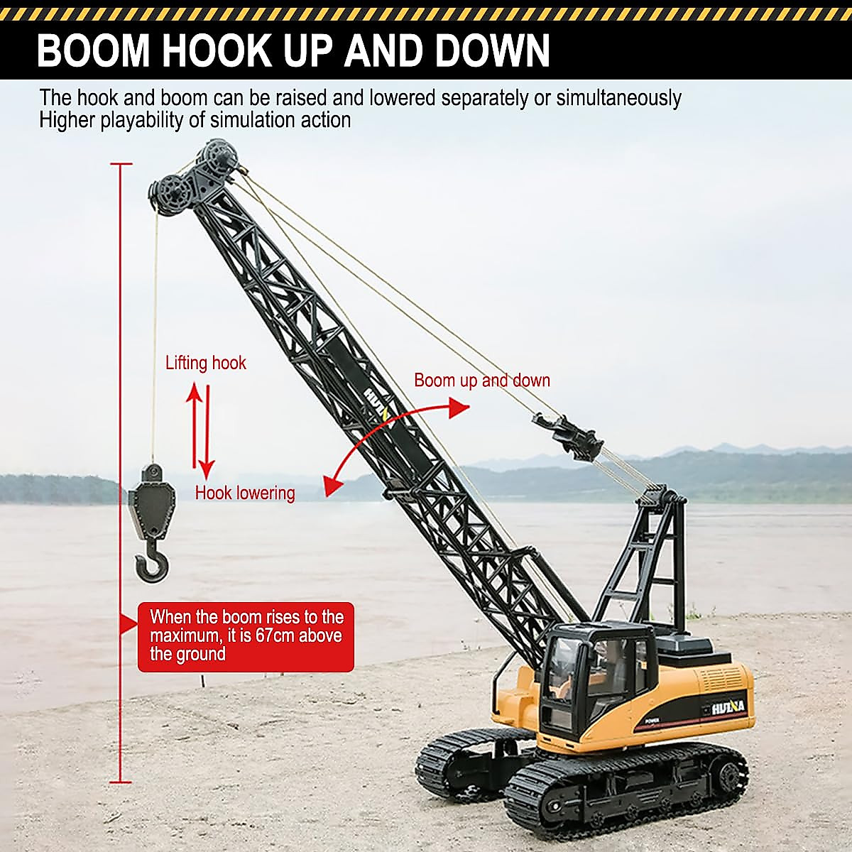 Hitish Remote Control Tower Crane Die Cast Truck Hoist Dragline 1:14 Scale 2.4GHz Remote Control Engineering Lift Model Truck Crawler Loader Excavator Bulldozer Construction Toy for Boys & Girls