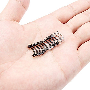 Dyknasz 12 Pcs 16G Stainless Steel Eyebrow Piercing Rings Clear CZ Curved Barbell Helix Daith Piercing Body Jewelry for Women Men 8mm 5/16 inch Black