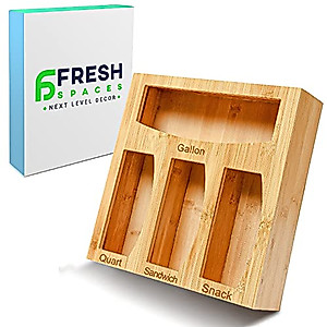 FreshSpaces- Ziplock Bag Organizer for Drawer - Bamboo Kitchen Food Storage Bag Organizer Holder, Gallon Quart Snack and Sandwich Baggie Organizer Compatible with Ziploc