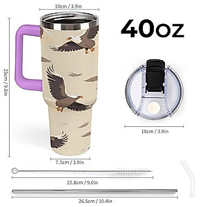 Bald Eagle Pattern 40 Oz Car Cup Stainless Steel Travel Mug Leak-Proof Insulated Tumbler with Handle Violet-style
