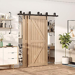 ZEKOO 8FT Bypass Barn Door Hardware Kit Double Bypass Barn Door Hardware Double Track Black Roller Hanger