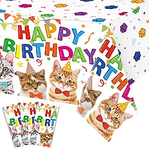 3 Pack Cute Cat Theme Plastic Tablecloth 54 x 108 Inch Kitten Cat Paw Print Disposable Table Cover for Kids Baby Shower Birthday Decorations Party Supplies Multi Color