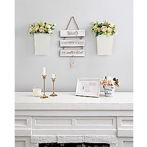 Mkono Metal Wall Planter Decor with Artificial Flowers Farmhouse Galvanized Indoor Hanging Vase Rustic Country Wall Mounted Fake Plant Holder Pocket Home Decoration, Set of 2