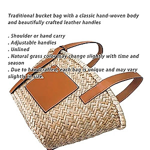 JAYAVENTURA Small Straw Basket Bag for Women PU Leather Strap Raffia Woven Tote for Summer Beach