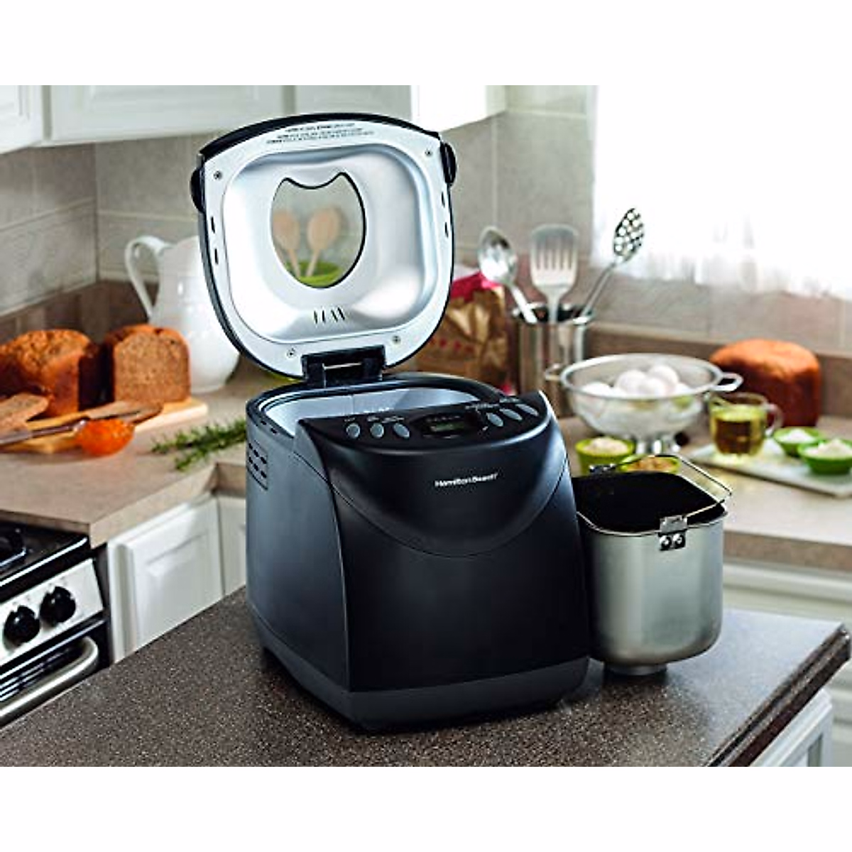 Hamilton Beach (29882C) HomeBaker 2 Lb. Bread Maker Machine with 12 Program Cycles, Non-Stick Dishwasher-Safe Pan and 2 Kneading Paddles, Black (Renewed)
