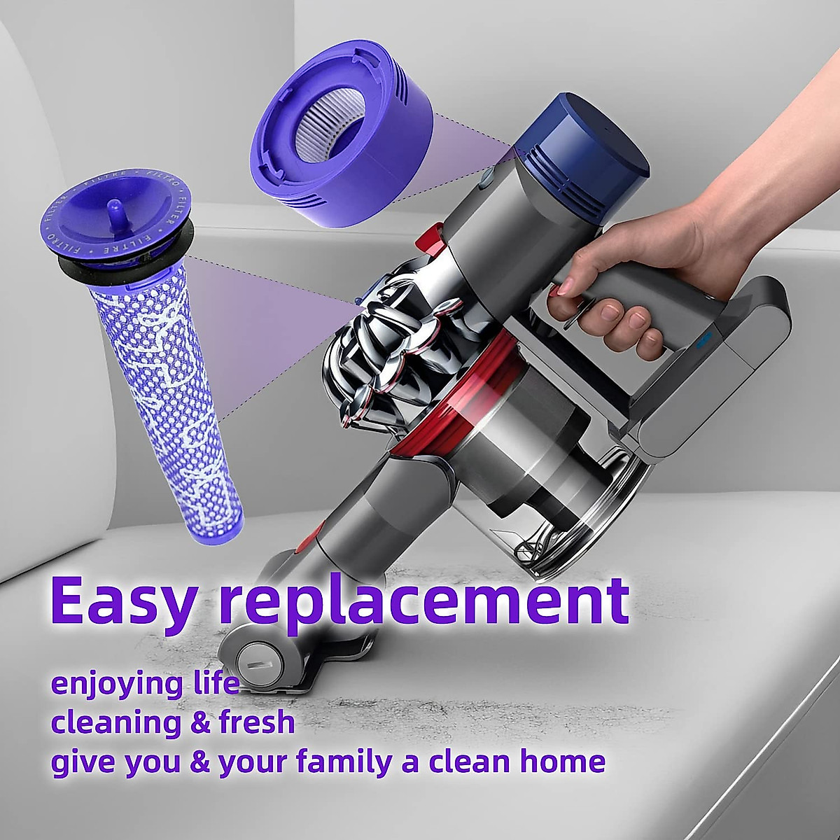 Yeebarle 8 Pack Replacement for Dyson V7, V8 Animal and Absolute Vacuum, 4 Pre-Filters and 4 Post-Filters Replaces Part # 965661-01 & 967478-01