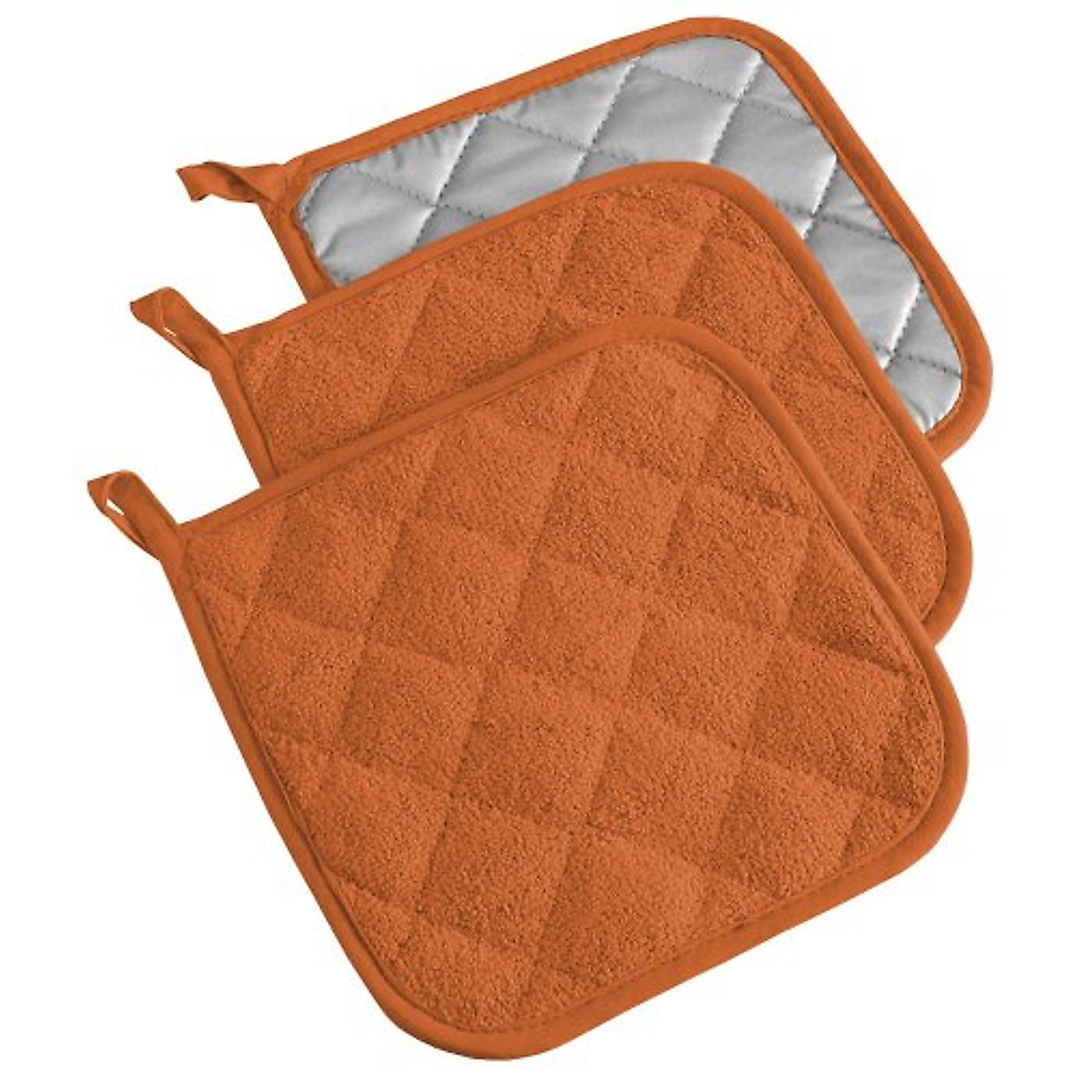 DII Basic Terry Collection Quilted 100% Cotton, Potholder, Spice, 3 Piece