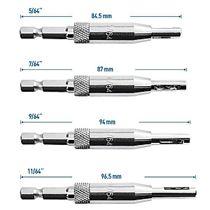 Bestgle 4Pcs Door Self-Centering Hinge Drill, Window Hole Opening Center Drill Bit Hole Puncher Woodworking Tools 5/64'' 7/64'' 9/64'' 11/64''