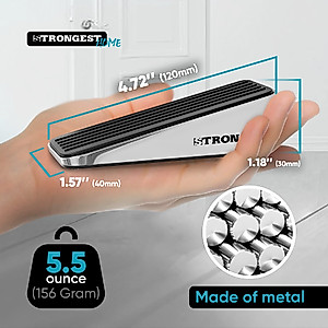Strongest Door Stopper, Heavy Duty Door Stop Wedge Made of Premium Quality Zinc and Rubber Suits Any Door,Any Floor. Set of 2 Plus Bonus Self Adhesive Wall Protectors (Black Silver, 6 Pack)