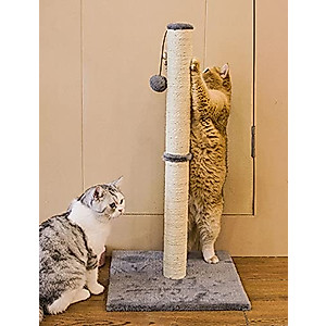 Qucey 32 Inches Cat Scratching Post, Cat Scratch Post Claw Scratcher with Sisal Rope, Scratching Post for Indoor Cats with Hanging Ball