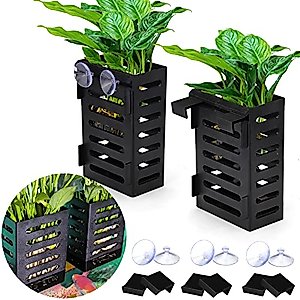 BABORUI 2 Pack Aquarium Plant Holder with Hooks and Suction Cups, Hanging Aquatic Planter Cups for Aquarium Decorations Plants, Aquarium Decor for Fish Tank Live Aquarium Plants