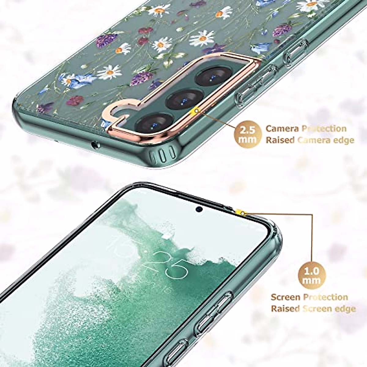 MILPROX Compatible with Samsung Galaxy S22 Flower Case, Cute Case Design for Girls Women,Shockproof Floral Pattern Hard Back for Samsung Galaxy S22 5G Phone 2022 6.1 Inches-Garden