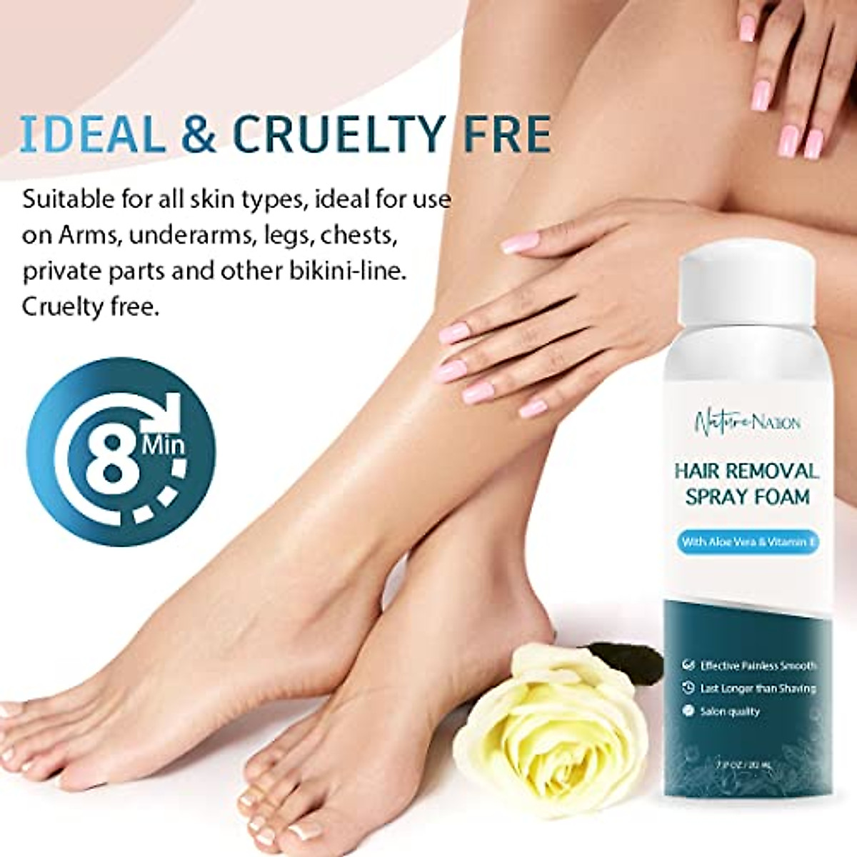 NATURE NATION Hair Removal Spray Foam - 7.17 oz (212ml) - Cream - Bigger Size & Newest Formula with Aloe Vera Blue 7.17 Fl Oz (Pack of 1)