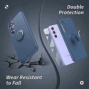 TUNKARMOR for Samsung Galaxy A14 5G Case: with 2 Pack Tempered Screen Protector & Built in 360° Adjustable Ring Kickstand Shockproof Protection Soft TPU Silicone Phone Cover (Blue)