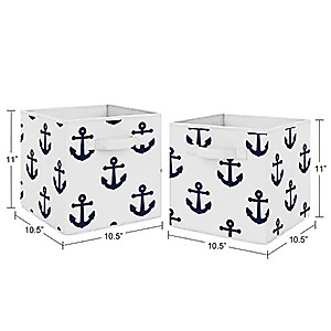 Sweet Jojo Designs Navy Blue White Anchors Foldable Fabric Storage Cube Bins Boxes Organizer Toys Kids Baby Childrens - Set of 2 - Nautical Theme Ocean Sailboat Sea Sailor Anchor Unisex Gender Neutral