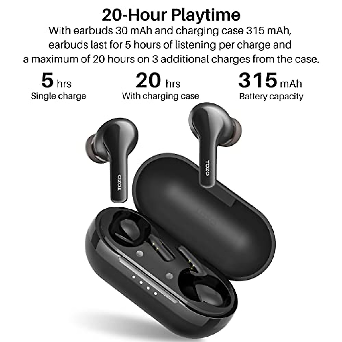 TOZO A2 Mini Wireless Earbuds Bluetooth 5.3 in Ear Light-Weight Headphones Built-in Microphone, IPX5 Waterproof, Immersive Premium Sound Long Distance Connection Headset with Charging Case, Black