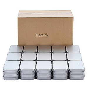 Tamicy Metal Rectangular Empty Hinged Tins - Pack of 40 Silver Mini Portable Box Containers Small Storage Kit & Home Organizer small tins with lids craft containers 3-1/2''X2-1/2''X4/5''