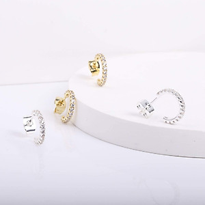 Lancharmed Small Open Hoop Earrings for Women | Hypoallergenic Sterling Silver Post Hoops Earring Second Hole Stone Hoops CZ HOOPS