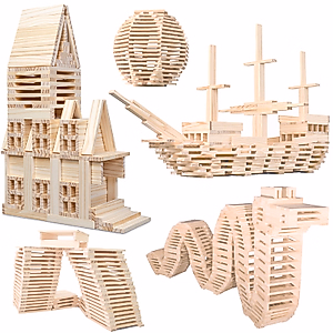 NiToy Wooden Plank Building Blocks 200PCS Sensory Toy for Kids, Montessori STEM Playset with Natural Pine Wood Creative Shapes for Educational Preschool Learning 3D Space Stacking Games for Boys Girls