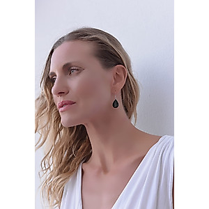 FRONAY Sterling Silver Black Dangle Earrings for Women Fashion Black Onyx Gemstone Teardrop Earrings