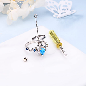 925 Sterling Silver Teardrop Urn Rings Hold Loved Ones Ashes, Blue Opal Cremation Keepsake Urn Ring Memorial Jewelry Gift for Ashes for Women