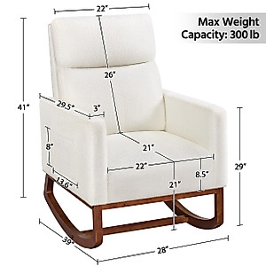 Yaheetech Boucle Living Room Chair, Modern Upholstered Rocking Accent Chair, Glider Chair Nursery Chair with Side Pocket and High Back Armchair for Living Room Bedroom Lounge, Ivory
