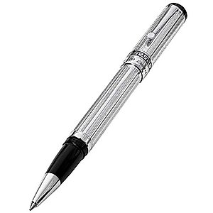 Xezo Tribune Pure Platinum Layered Diamond-Cut Fine Rollerball Pen, Weighty and Balanced, Individually Numbered (Tribune Platinum R), Silver, Black