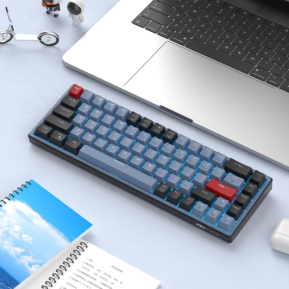 MageGee 60% Mechanical Gaming Keyboard, 68 Keys Compact Blue LED Backlit Gaming Keyboard, SKY68 Wired Ergonomic Mini Office Keyboard for Windows PC Gamer (Brown Switch, Black & Blue)