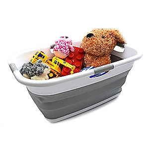 SAMMART 49L Collapsible 4 Handled Laundry Basket-Foldable Storage Container-Portable Washing Bin-Space Saving-Pet Bath Tub,Water capacity 37L (1, Grey), Size: 25.4 x 18.7 x 10.25 inches