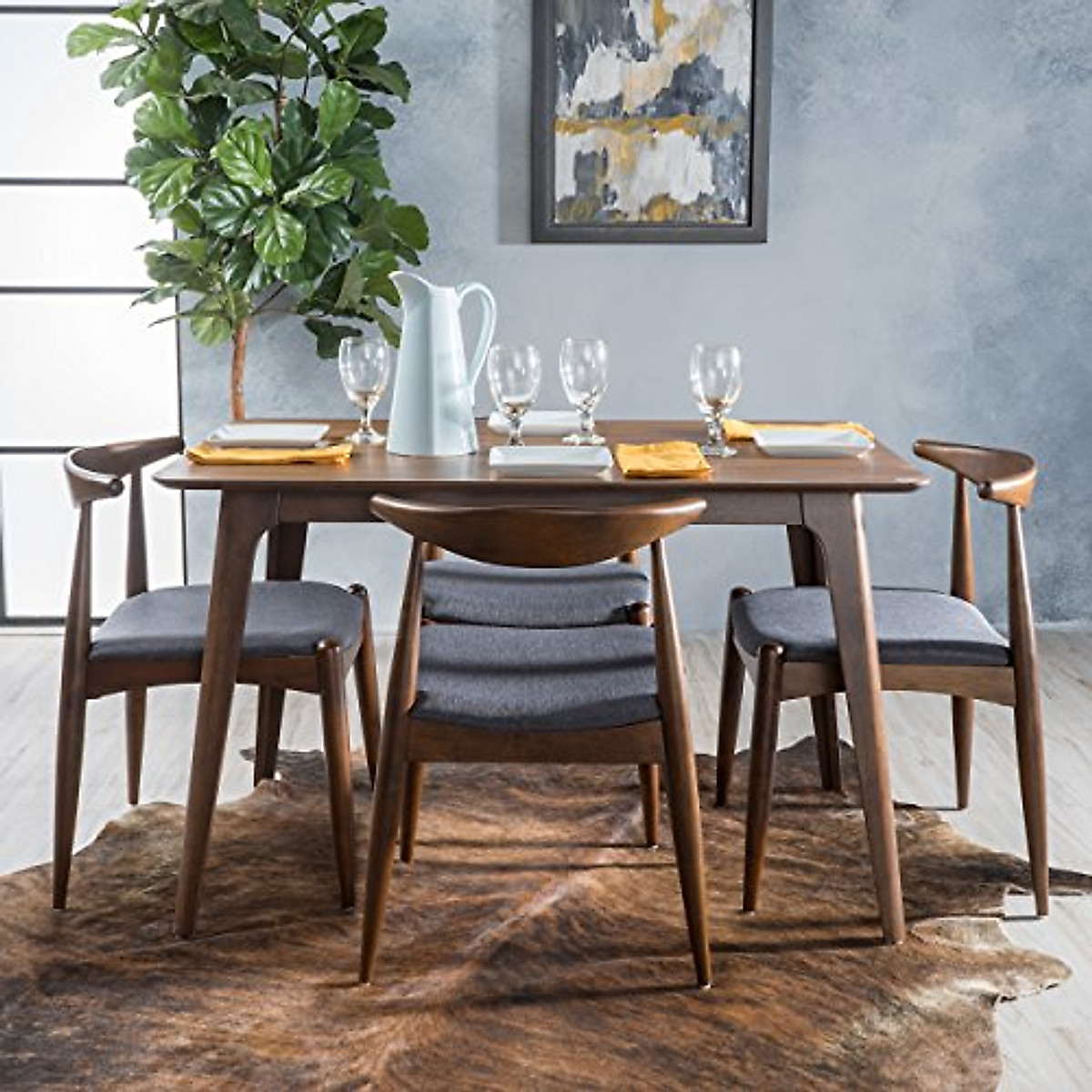 Christopher Knight Home Francie Fabric and Walnut Wood Dining Set, Charcoal / Walnut