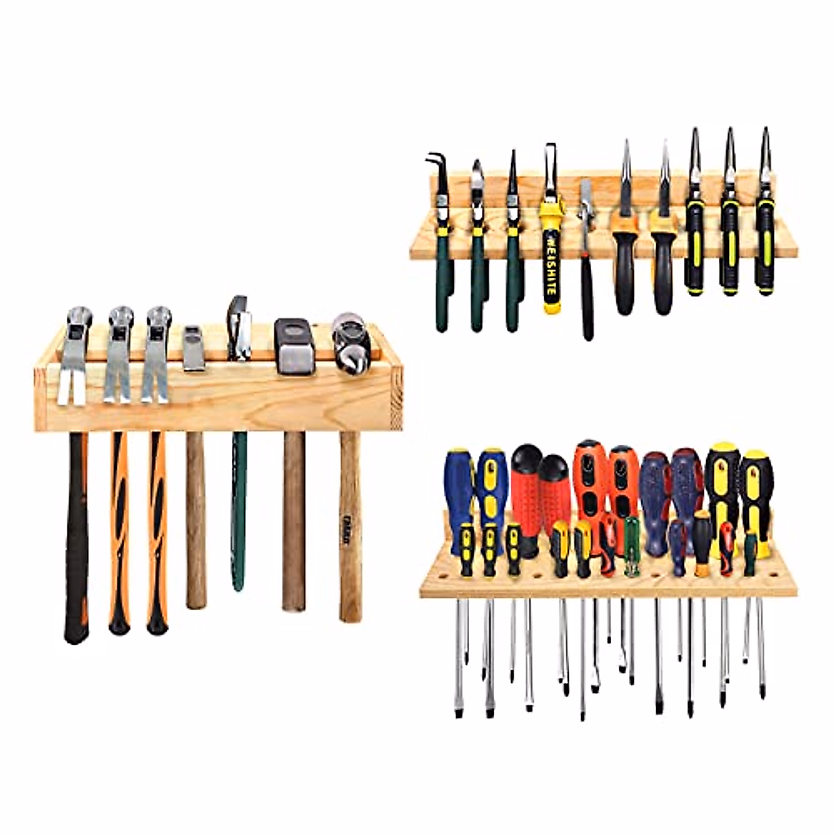 3 Pack Tool Organizers and Storage, Wooden Screwdriver Organizer Wall Mount, Pliers Rack Hammer Screwdriver Holder Tool Rack for Garage Shed Workshop