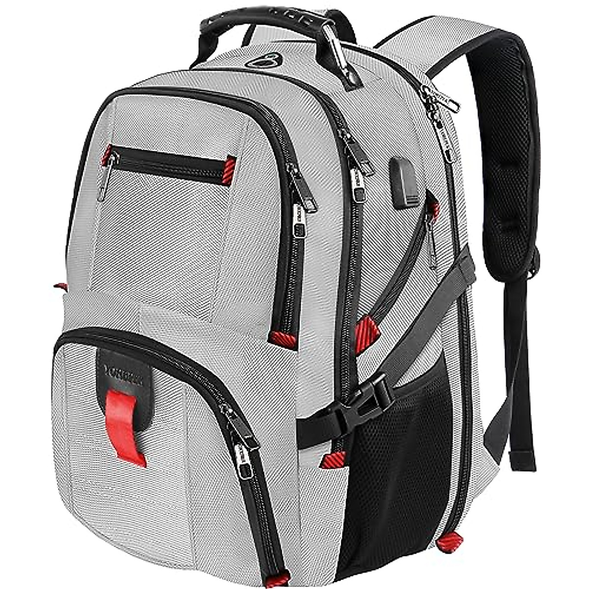 YOREPEK Travel Backpack, Extra Large 50L Laptop Backpacks for Men Women, Water Resistant College Backpack Airline Approved Business Work Bag with USB Charging Port Fits 17 Inch Computers, Light Grey