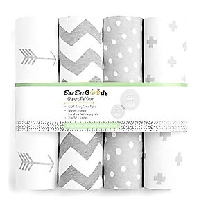 Changing Pad Cover – Premium Baby Changing Pad Covers 4 Pack – Boy or Girl Changing Pad Cover – Pure Jersey Machine Washable Grey and White Changing Table Cover – Diaper Changing Pad Cover Sheets