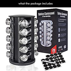 Baker Boutique Spice Rack, Spice Rack Organizer for Countertop, Rotating Spice Rack with Jars, Spinning Spice Rack Shelf, Revolving Spice Rack for Kitchen (Black)