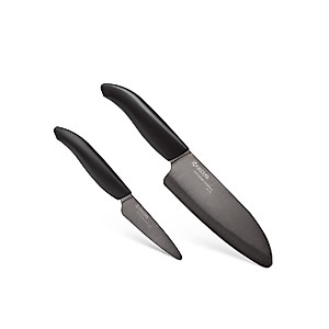 Kyocera Revolution Series Paring and Santoku Knife Set, Black Blade