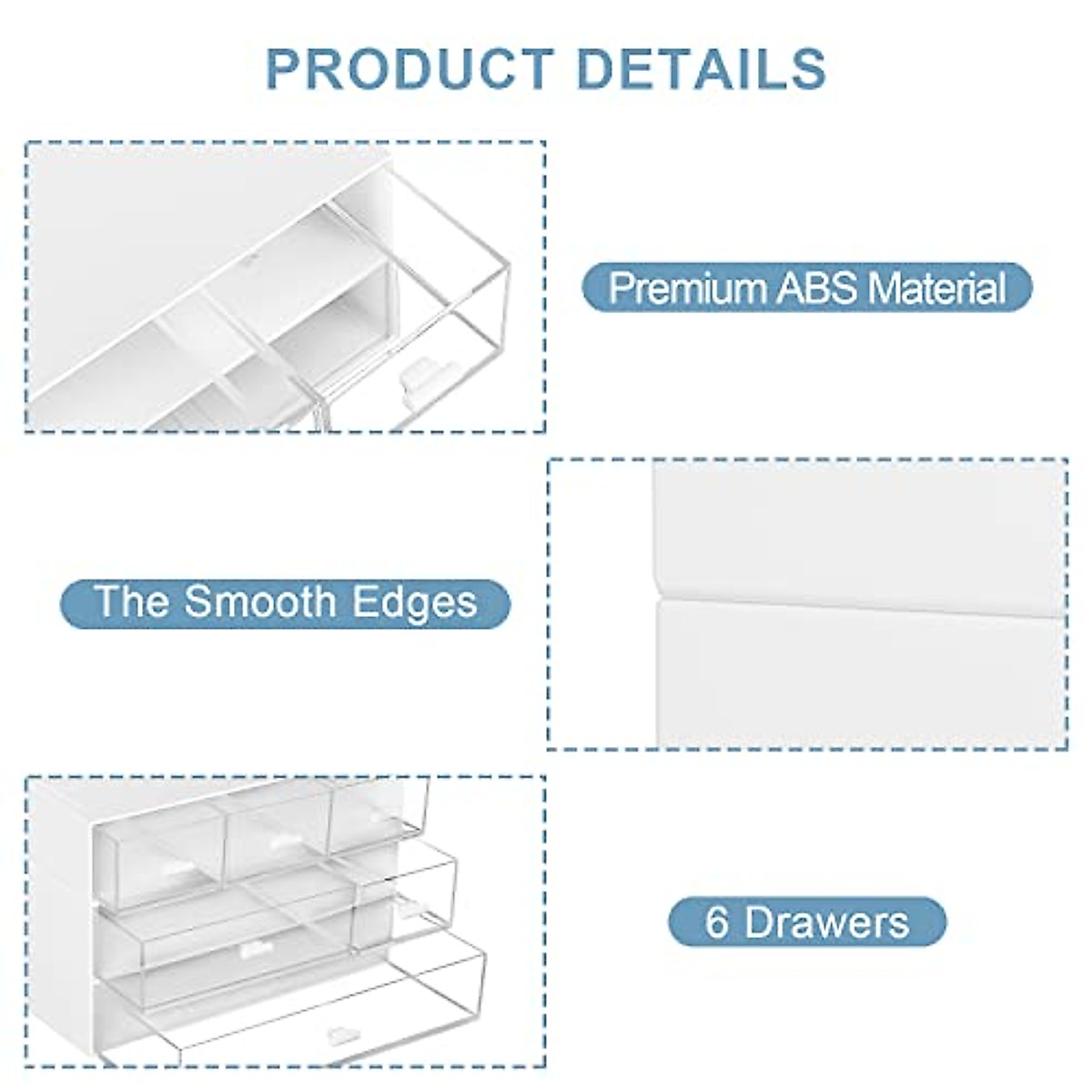 MAYGIBYE Desk Organizer with 6 Drawers, Rectangular Desktop Drawers, Plastic Makeup Storage,Detachable Design Holder Desk Organizer and Accessories, Suitable for Office, School, Home (White)