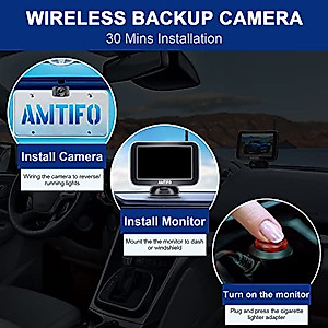 AMTIFO Wireless Backup Camera HD 1080P 5 Inch Split Screen Monitor Digital Stable Signal Car Truck RV Bluetooth License Plate Rear View Cam System 2 Channels Clear Night Vision W3
