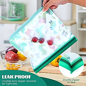 Rumia 12 Pack Reusable Food Storage Bags Dinosaur Silicone Sandwich Bags Snack Bags Leakproof Freezer Bags with Zipper Travel/Home Organization Waterproof Reusable Food Storage Bag