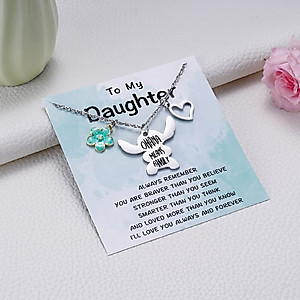 To My Young Daughter Stitch Gift Ohana Means Family Necklace&Message Card for Little Lilo Stitch Lover Daughter from Mom Dad, Stitch Jewelry Birthday Graduation Christmas Gifts for Teen Girls