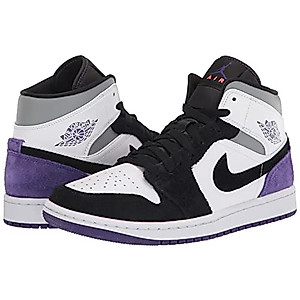 Nike Men's Air Jordan 1 Mid Se Court Purple Suede, White/Court Purple/Black, 8.5