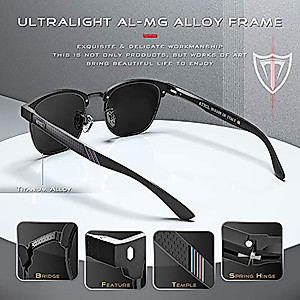 ATTCL Men's Driving Polarized Rimless Sunglasses Al-Mg Metal Frame Ultra Light 8-188 Black