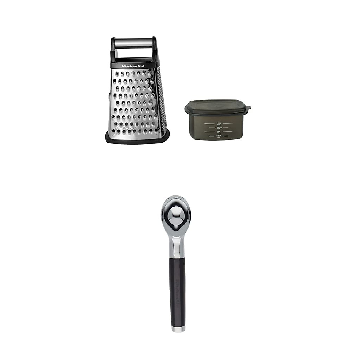 KitchenAid Gourmet 4-Sided Stainless Steel Box Grater with Detachable Storage Container, 10 inches t & KitchenAid Classic Ice Cream Scoop, One Size, Black 2