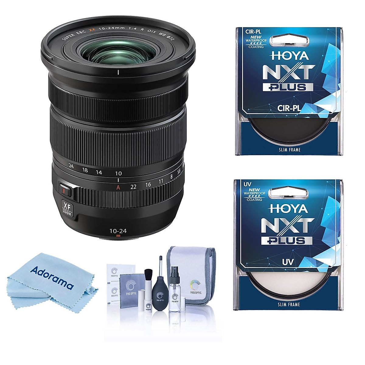 Fujifilm XF 10-24mm f/4 R OIS WR Lens, Bundle with Hoya NXT Plus 72mm CPL Filter, 72mm UV Lens Filter, Cleaning Kit, Microfiber Cloth