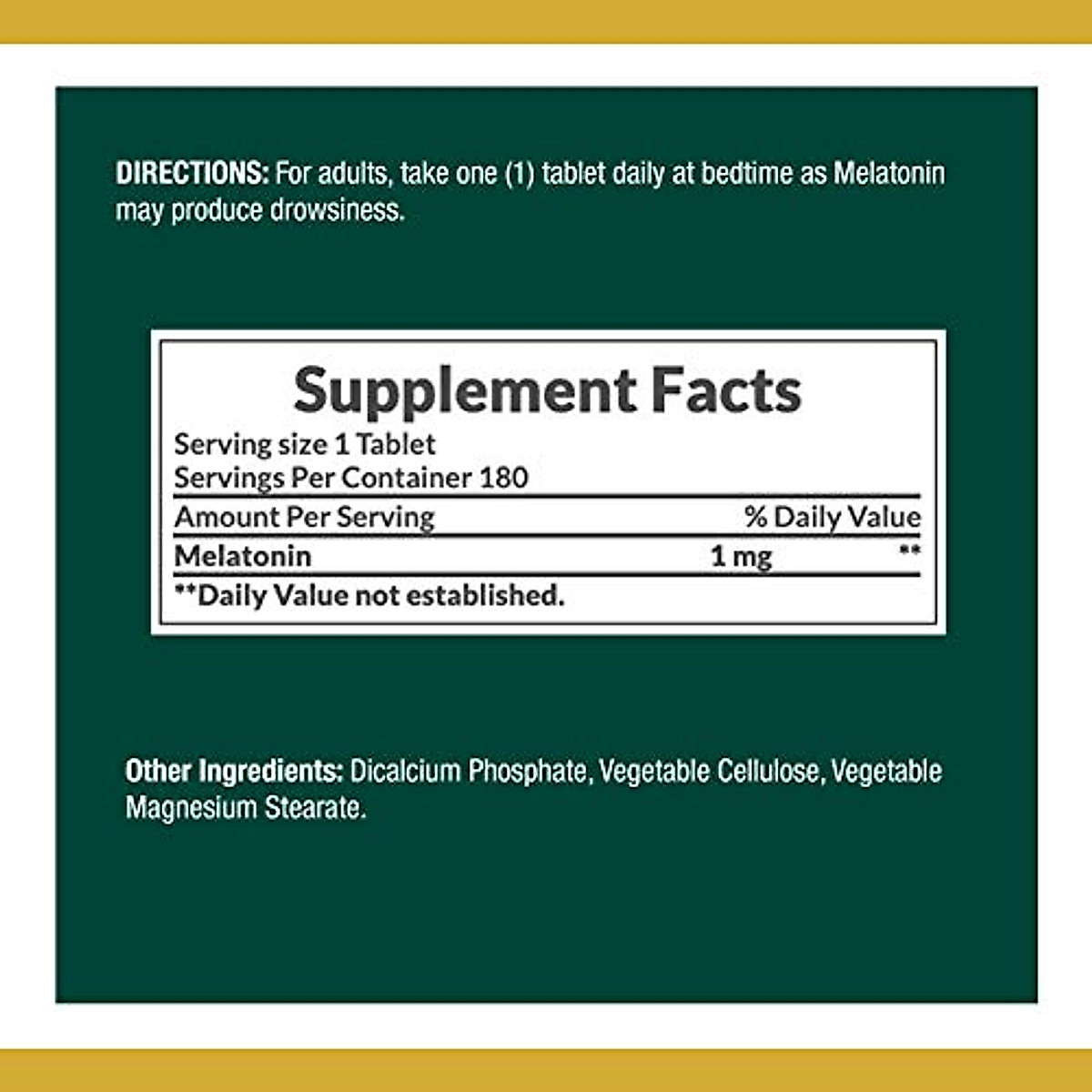 Melatonin by Nature's Bounty, 100% Drug Free Sleep Aid, Dietary Supplement, Promotes Relaxation and Sleep Health, 1mg, 180 Tablets