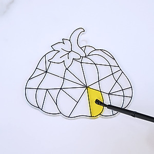 Winlyn 27 Sets Pumpkin Suncatchers DIY Window Paint Art Suncatchers Fall Pumpkin Craft Kits Autumn Pumpkin Sun Catchers for Kids Classroom Halloween Thanksgiving Art Activities