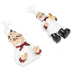 Pssopp 2Pcs Chef Figurine Wall Hooks, Adhesive Chef Figurines Wall Mount Kitchen Appliances Hanger for Home Kitchen Restaurant Bakery