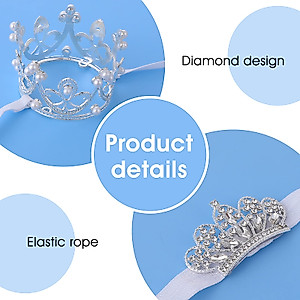 Abeillo 2 Pieces Baby Crown Baby Crystal Princess Tiaras Newborn Photography Props Children Headband Infant Elastic Hair Band Crown for Baby Girl Birthday Party (Silver)