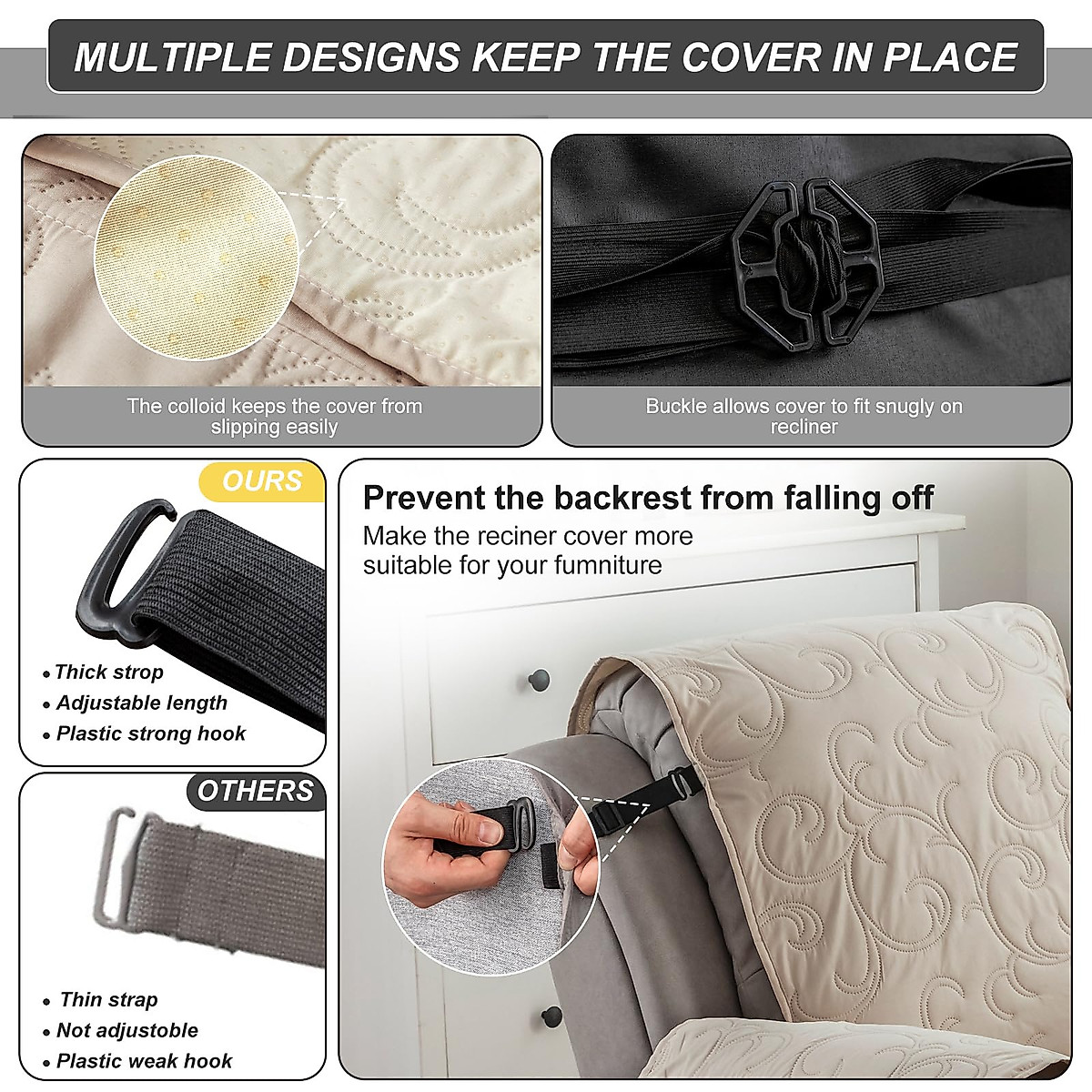 100% Waterproof Recliner Chair Cover, Recliner Chair Covers for Reclining Chair, Non-Slip Fabric Recliner Couch Cover for Living Room, for Pets Kids Protector, Washable (Beige, 23"Recliner Chair)