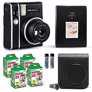 Fujifilm Instax Mini 40 Instant Camera Vintage Black. + Fujifilm Value Pack (40 Sheets) + Shutter Accessories Bundle, Includes Vintage Style Compatible Carrying Case, Black Photo Album 64 Pockets