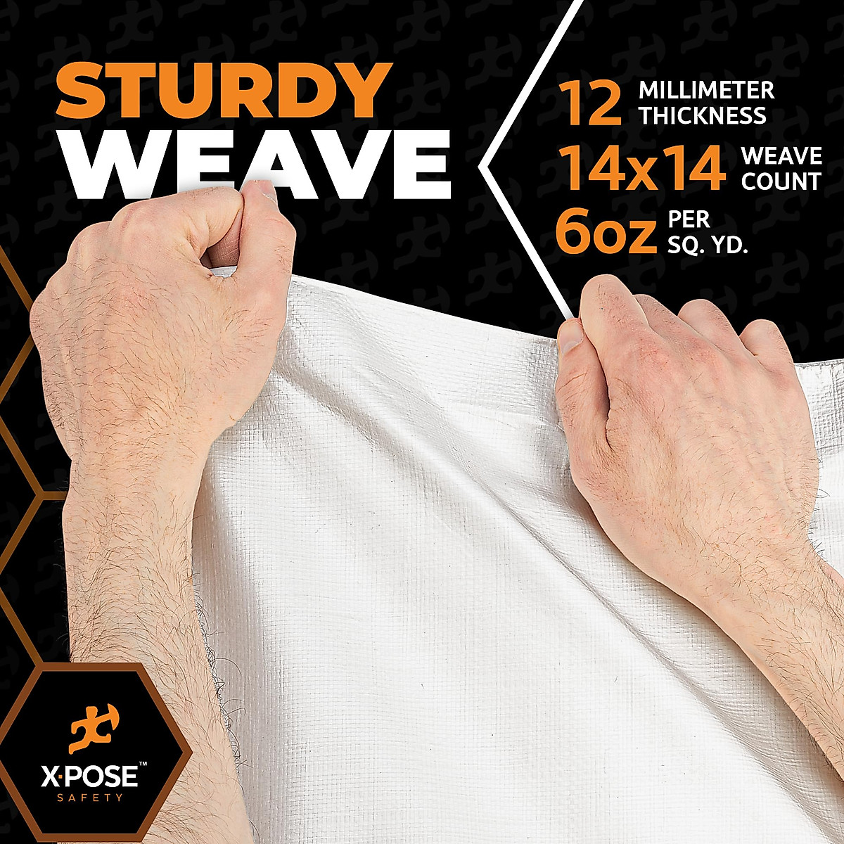 Heavy Duty White Poly Tarp 7' X 10' - Multipurpose Protective Cover - Durable, Waterproof, Weather Proof, Rip and Tear Resistant - Extra Thick 12 Mil Polyethylene - by Xpose Safety